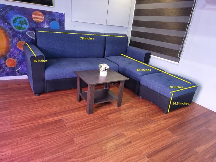 L SHAPE BLUE FABRIC SOFA WITH CENTER TABLE SALA SET URATEX FOAM / COD ...