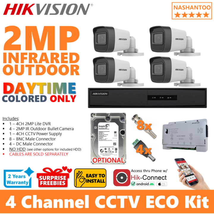 Hikvision 4Channel 2MP IR 4Camera Outdoor Bullet 4CH DIY CCTV Package ...