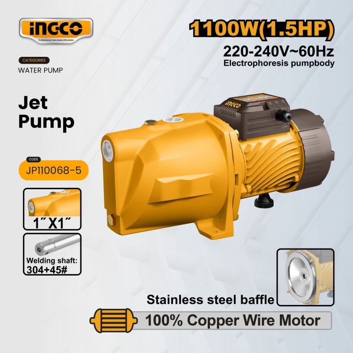 Ingco 1.5HP 1100W Electric Jet Pump Self Priming Water Transfer System ...