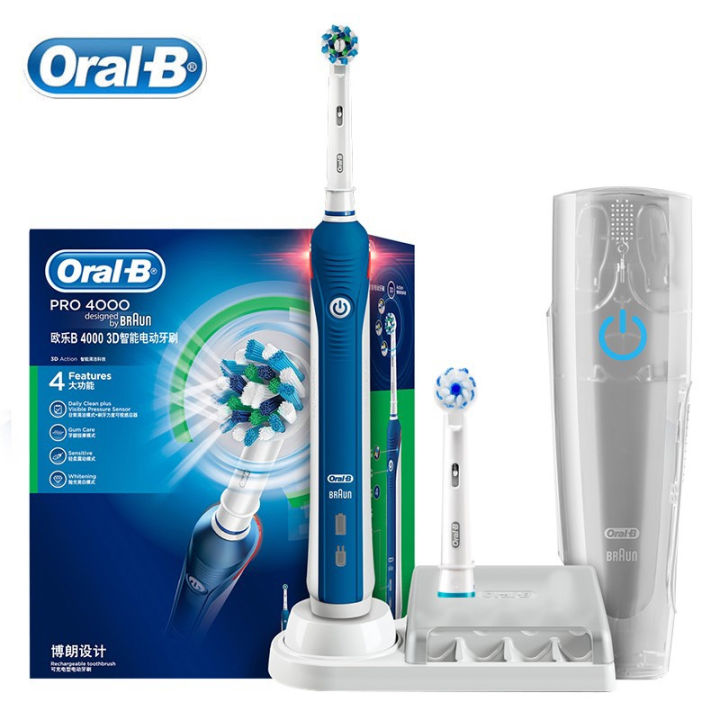 Oral B Pro 4000 Electric Toothbrush 3D Clean Sonic Tooth Brush Inductive Charge Waterproof 4 ...
