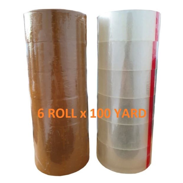 (6 pcs) Lakban OPP Tape 100 YARD / Isolasi Bening / Lakban Clear 2 Inch ...