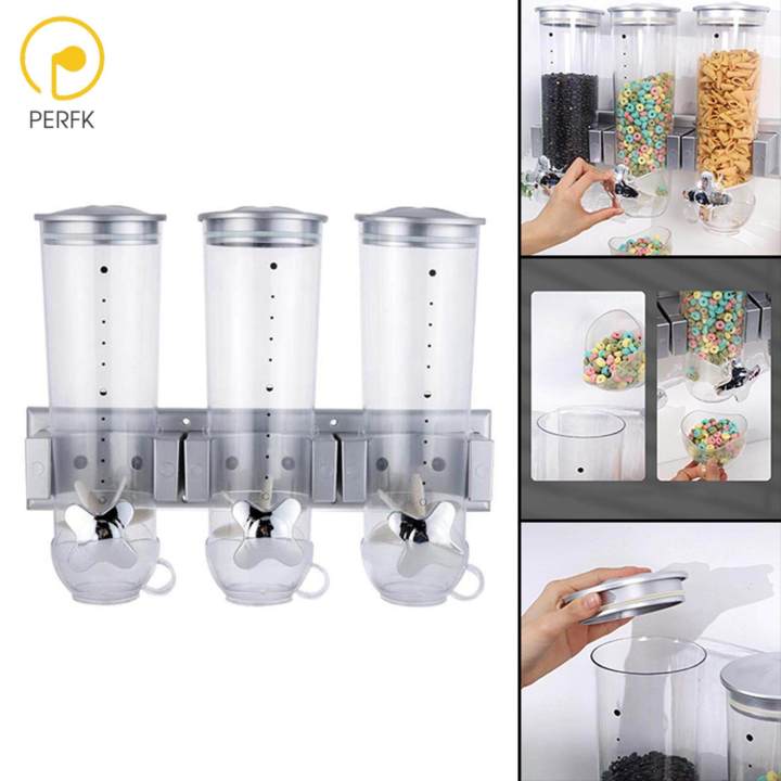 Perfk Cereal Dispenser Wall Mounted, Triple Control Grains Dispenser ...