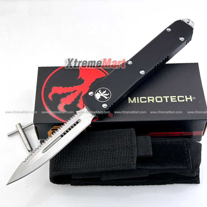 มีดสปริงขนาดกลาง Microtech (New Ultratech) หนึ่งคมหนึ่งหยัก ใบเงิน ...