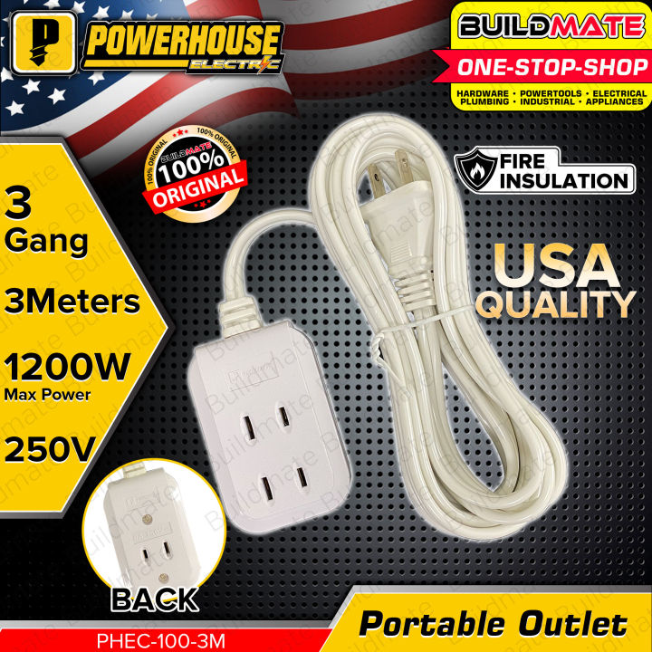 POWERHOUSE Electric Extension Cord 3 gang Portable Socket Outlet Flat ...