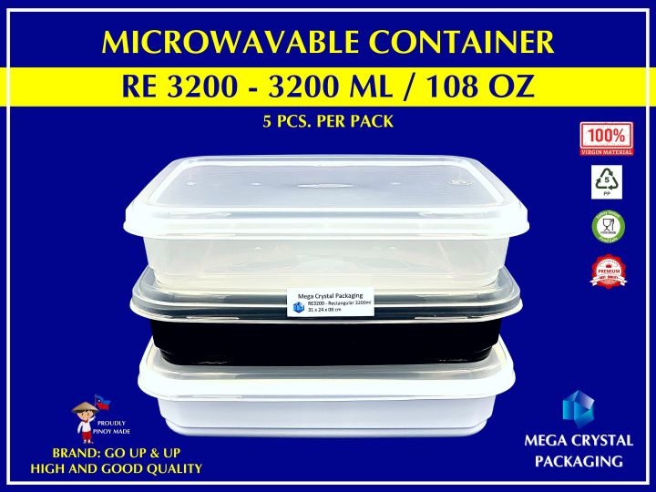 [ 5 Pcs ] Microwavable Container RE 3200 Rectangular 3200 ml WHITE ...