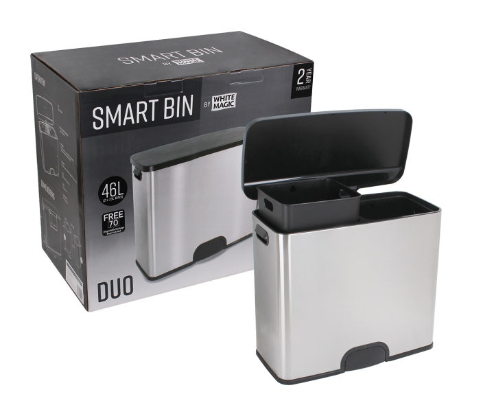 White Magic Smart Bin Duo | The World’s First Toe Tap Bin | Dual Bins ...
