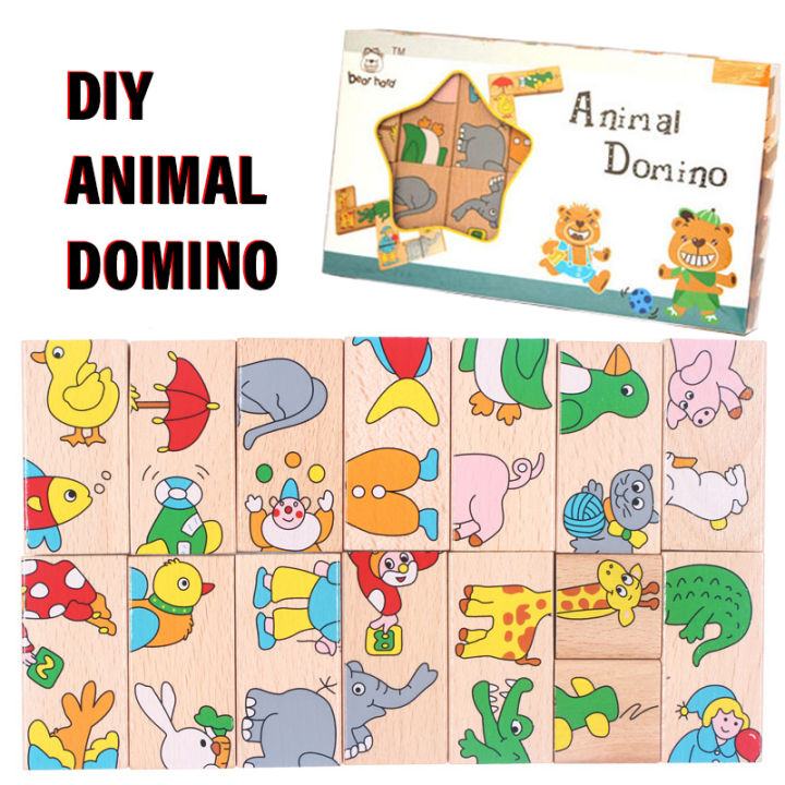 Animal Domino Wooden Recognize Identify Education Wooden Blocks Domino ...