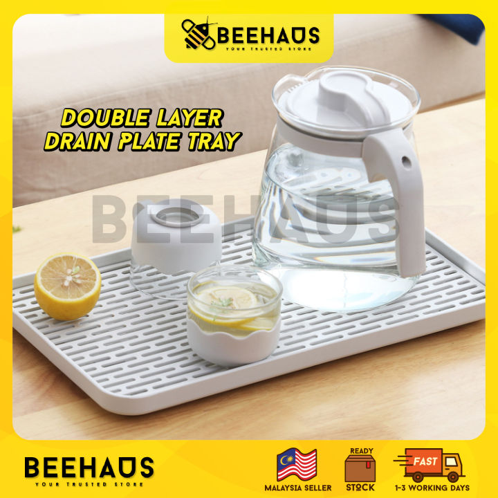 BEEHAUS Double Layer Drain Tray | Rectangle Drain Plate Drain Board Cup ...