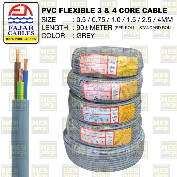 Fajar PVC Flexible 3 & 4 Core Cable - 100% Pure Copper with SIRIM Certified | Lazada