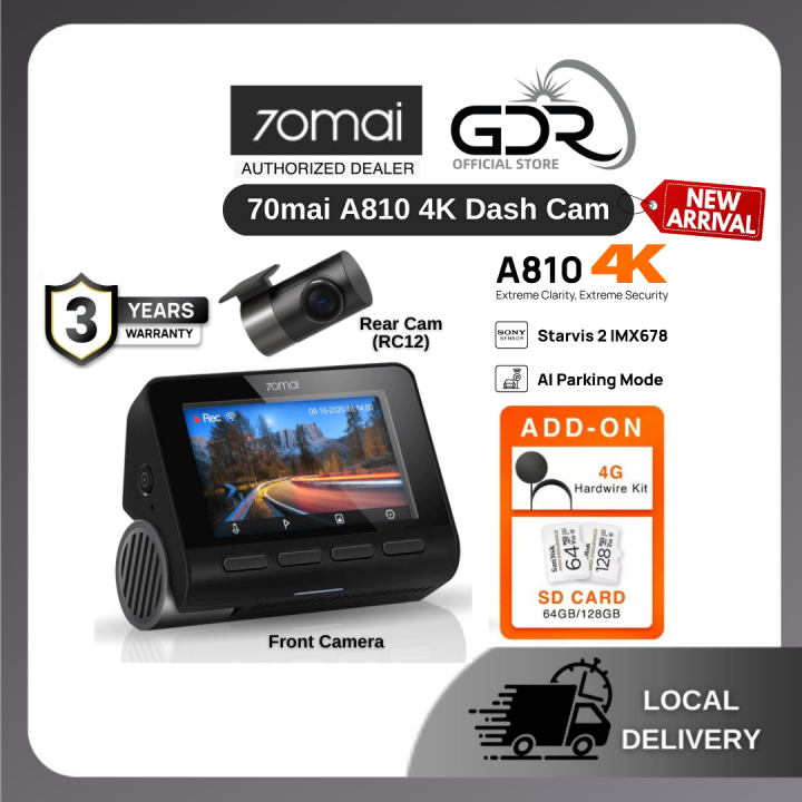 [New Arrival] 70mai A810 4K Dash Cam Dual Vision Car Recorder with GPS ADAS | Lazada