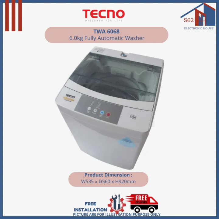 TECNO TWA 6068 6.0kg Fully Automatic Washer | 4 Ticks | Lazada Singapore