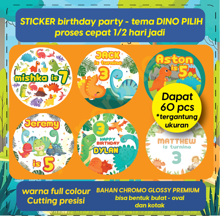 label stiker DINO PILIH Ulang Tahun Anak Dinosaurus - sticker birthday ...