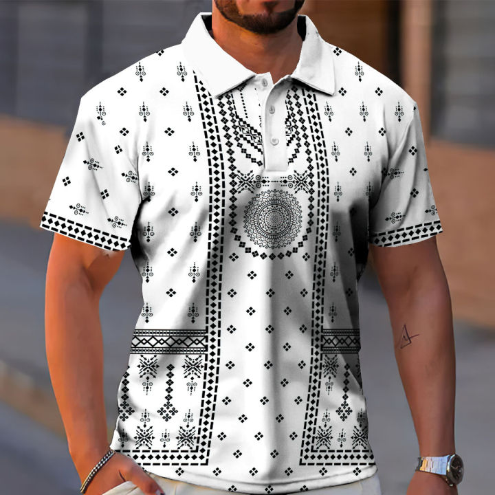 2025 POLO Shirt for Men Boho POLO T-shirt Barong Retro Print Quick ...