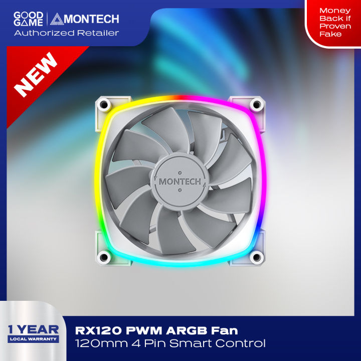 Montech RX120 PWM ARGB Fan / Computer Fan Reversed Fan Blades 120mm 4 ...