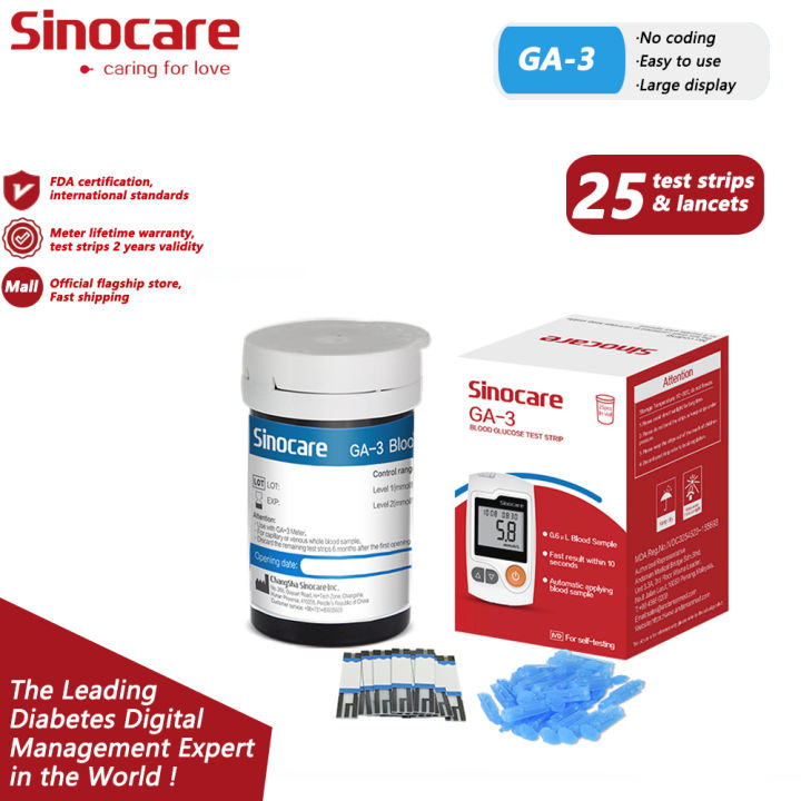 Sinocare GA-3 Blood Glucose 25Pcs Test Strips Bottled and 25 Pcs ...