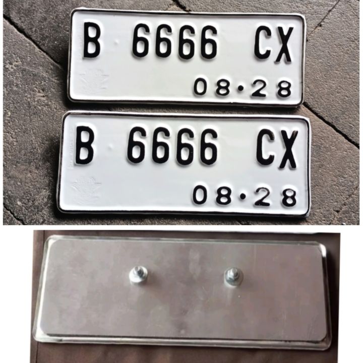 Plat nomor motor putih doff baut tanam tempel logo lengkap proses 1 ...
