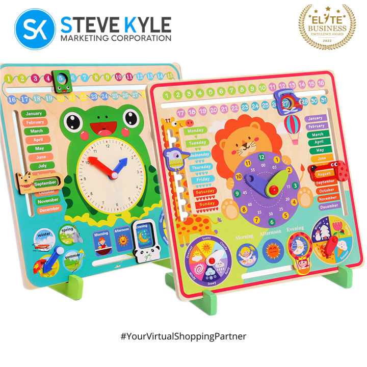 Early Learning Wooden Educational Calendar Clock Toy Date Weather Board ...