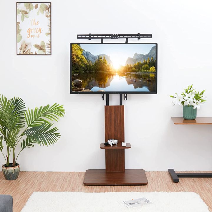 UNHO Industrial TV Floor Stand with Wood Shelves Height Adjustable TV ... UNHO Industrial TV Floor Stand with Wood Shelves Height Adjustable TV ...