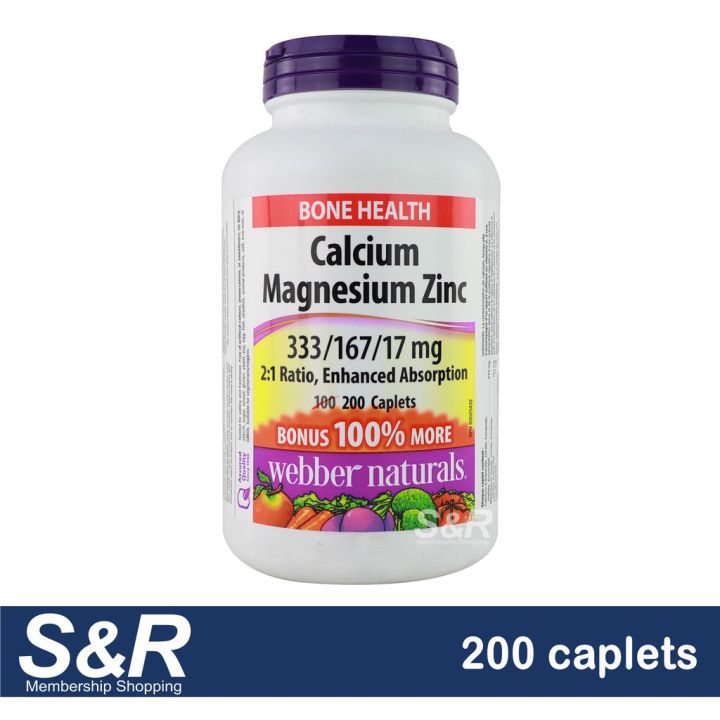 Webber Naturals Calcium Magnesium Zinc 333/167/17mg 200 caplets | Lazada PH