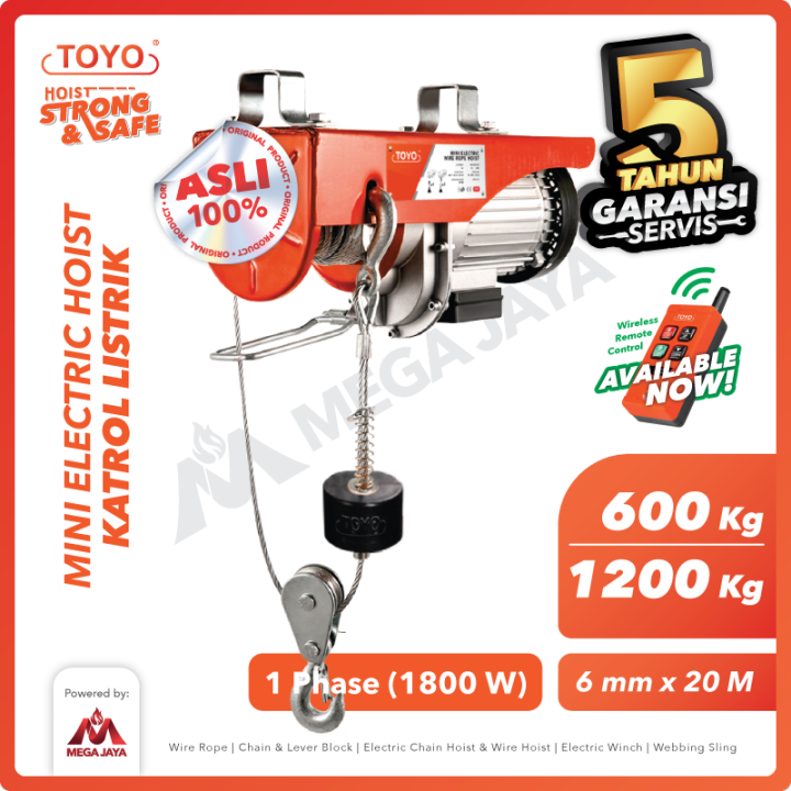 TOYO Mini Electric Hoist / Katrol Listrik 600/1200 Kg x 20 Meter ...