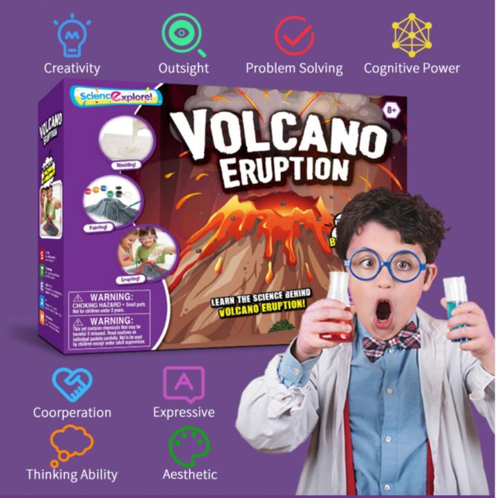 STEM Volcano Eruption Science Kit Soap Magic Slime Crystal Glow in Dark ...