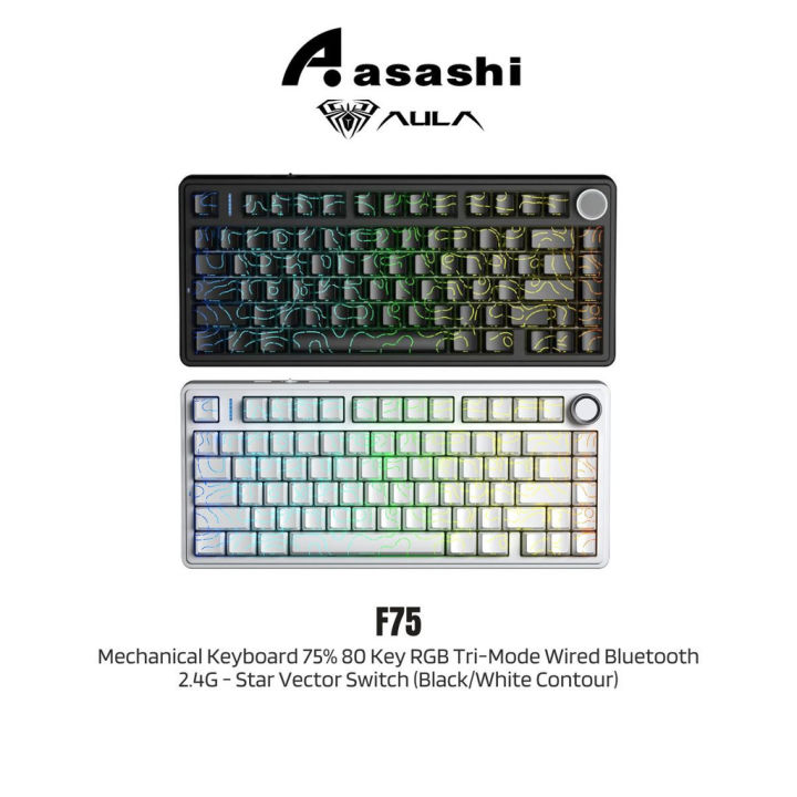 AULA F75 Gasket Mechanical Keyboard 75% 80 Key RGB Tri-Mode Bluetooth ...