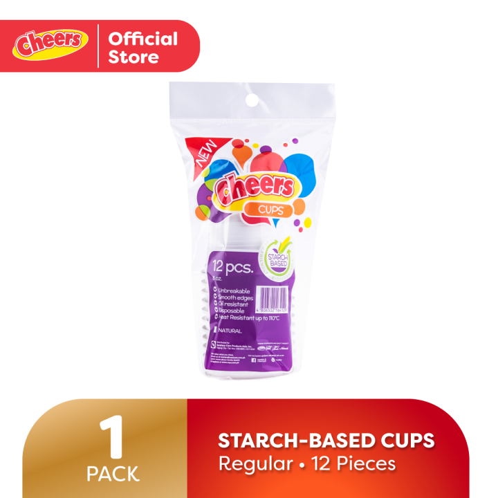 Cheers Starch-Based Regular Cups 8oz 12 Pieces - Natural Color (1 Pack ...