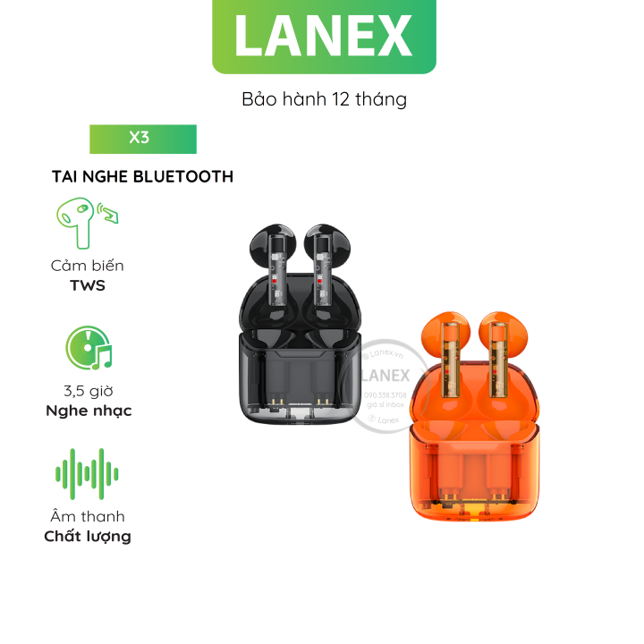 Tai Nghe Bluetooth Lanex X3 Cảm Ứng 2 Bên Tws V5.3 Có Mic | Lazada.vn