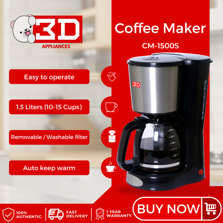 3D CM-1500S Coffee Maker Machine 1.5L Up to 15 Cups Capacity | Lazada PH