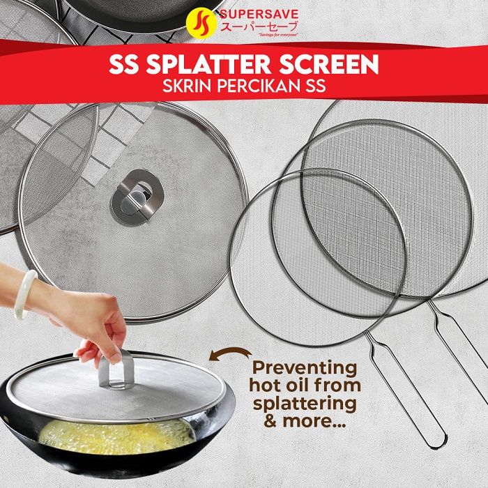 SUPERSAVE Kitchen Stainless Steel Splatter Screen With Handle and Lids ...