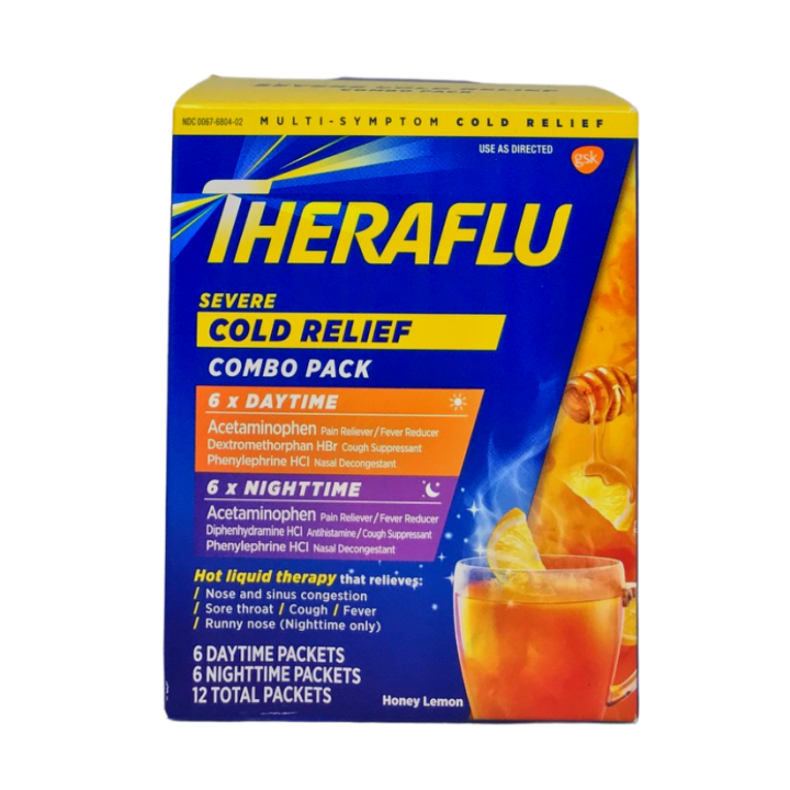 Theraflu Multi-Symptom Severe Cold Relief Honey Lemon Flavor, 12 Total ...