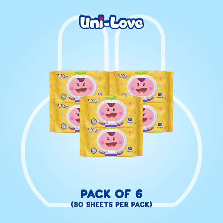 UniLove Powder Scent Baby Wipes 80's Pack of 6 | Lazada PH