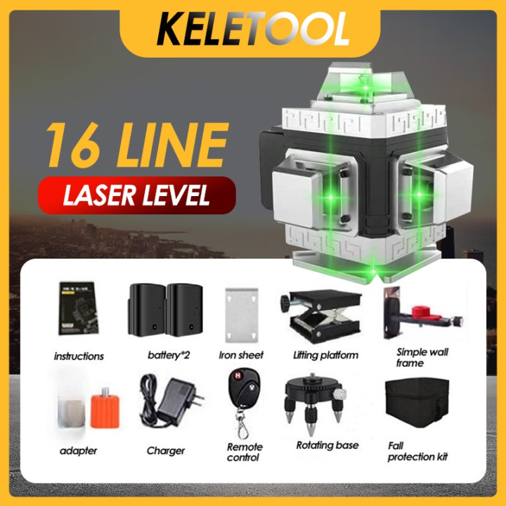 4D 16 Lines laser level 360° Self-leveling Machine Lithium Battery ...