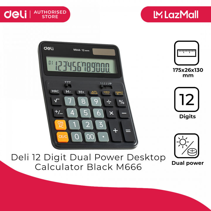 Deli M666 12 Digit Dual Power Desktop Calculator Black | Lazada PH
