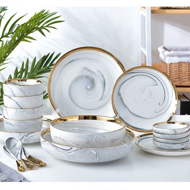 ITO Marble Ceramic Plateware 4 Persons Set - 18 pcs | Lazada Indonesia