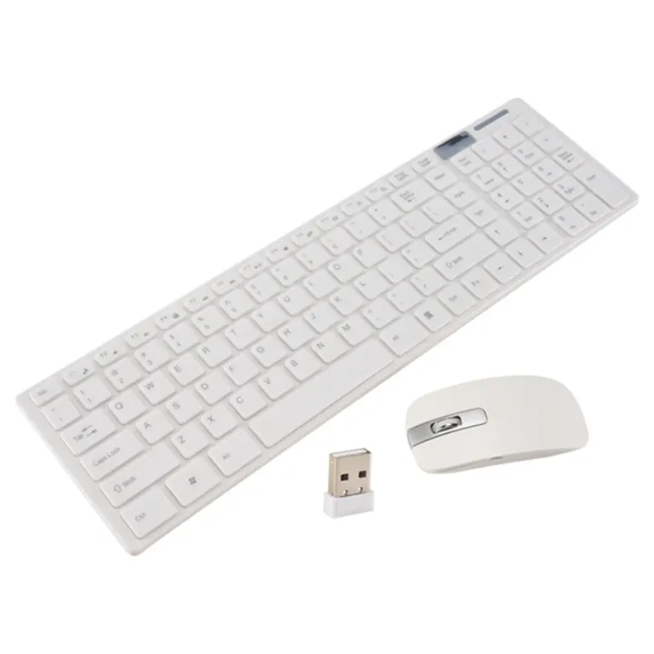 Wireless Slim White Keyboard + Wireless Optical Mouse Set for PC and ...