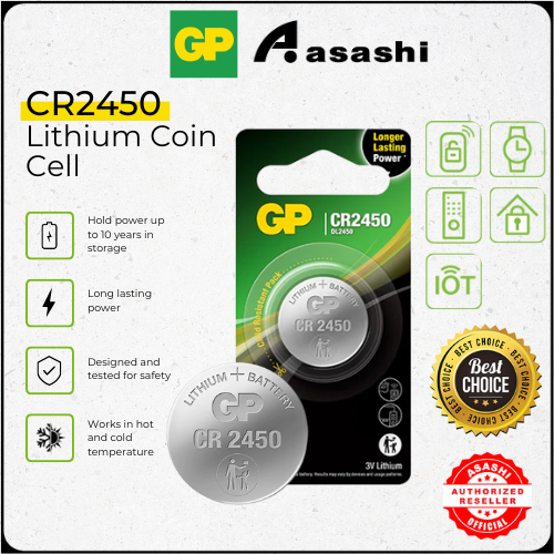 GP Lithium Coin Cells Battery CR2450 [ Card of 1s ] (DL2450 KECR2450 ...
