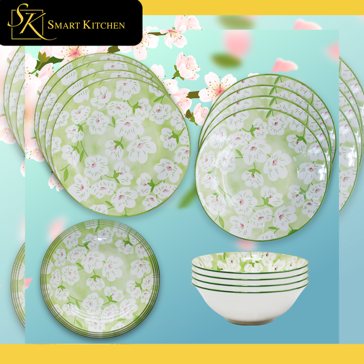 4pcs Set Sakura White Design Porcelain Dinnerware Plate, Bowl (SW ...