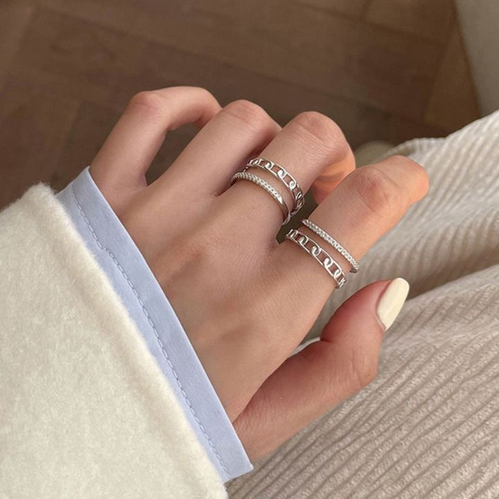 HENLI Fashionable Double Layers Chain Ring Exquisite Light Luxury ...
