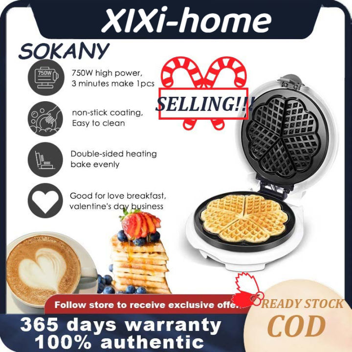 Sokany Heart Shaped Waffle Maker Non-Stick Cooking Tray Makes 5 Compact ...