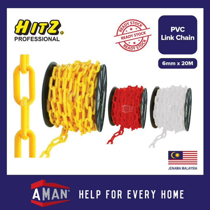 HITZ PVC Plastic Chain 6MM x 20M Safety Road Cone Chain Gate Hanging ...