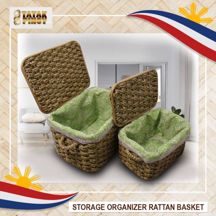 TATAK PINOY Rattan Basket Storage Baskets Shelf Organizer Container ...