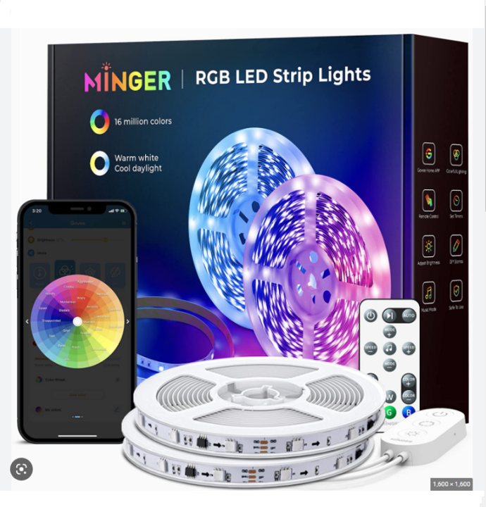 MINGER "White LED Strip Lights", 16.4ft Dimmable Strip Lights Kit with ...