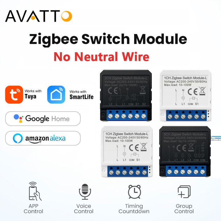 AVATTO Smart Zigbee Switch Module No Neutral Wire Required Tuya 1/2/3 ...