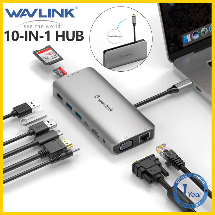 Wavlink 10-in-1 USB C Hub USB C to 4K 30Hz HDMI, 2K 60Hz VGA, 3 USB 3.1 ...