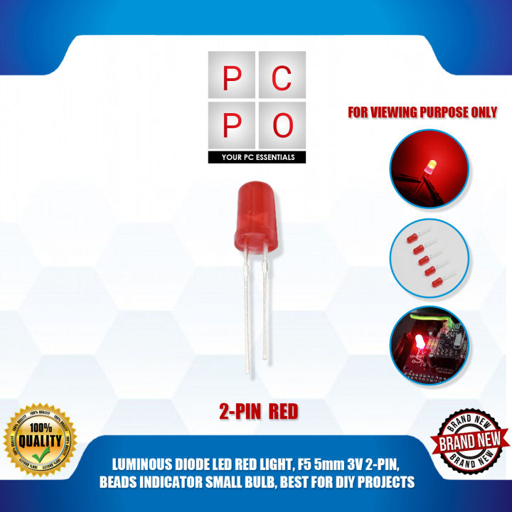 LUMINOUS DIODE LED RED LIGHT, F5 5mm 3V 2-PIN, BEADS INDICATOR SMALL ...