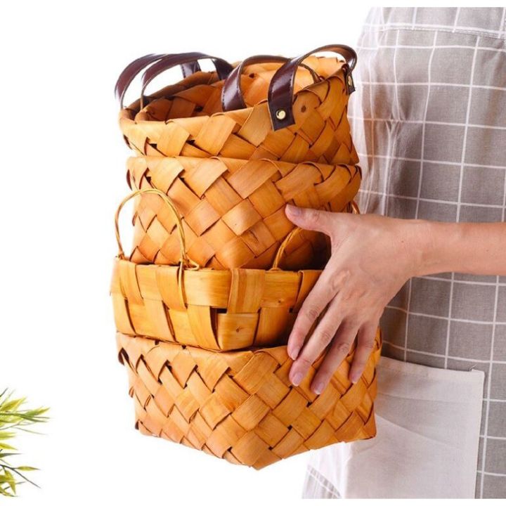 Handmade Bamboo Woven Bread Basket Fruit Vegetables Egg Storage Weaving ...