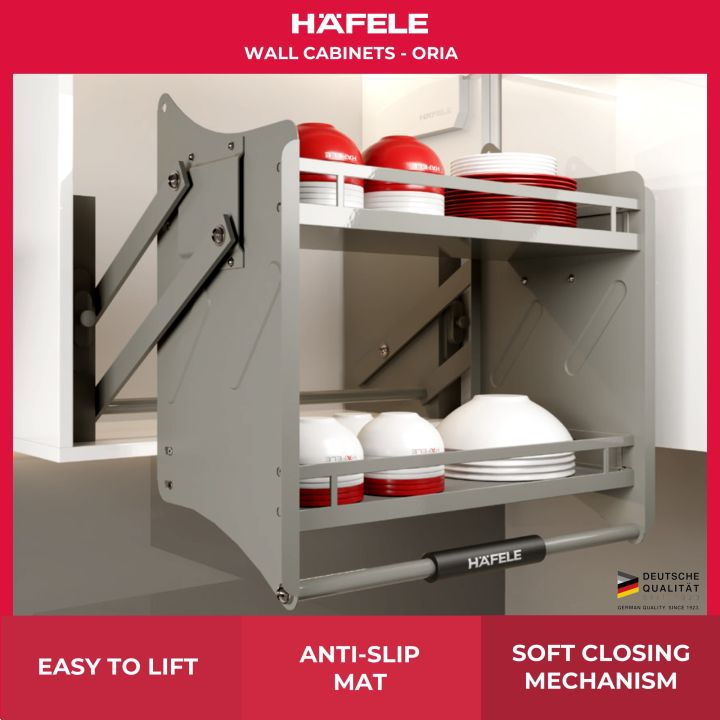 Hafele ORIA Wall Cabinet Organizer – Easy Pull Down & Lift Tray ...