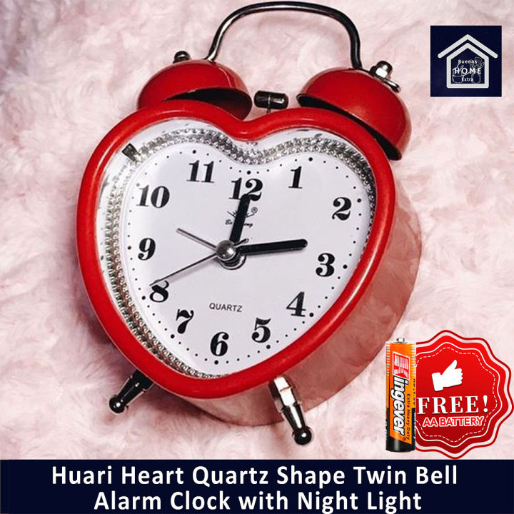 Buenas Huari Heart Quartz Shape Twin Bell Alarm Clock with Night Light ...