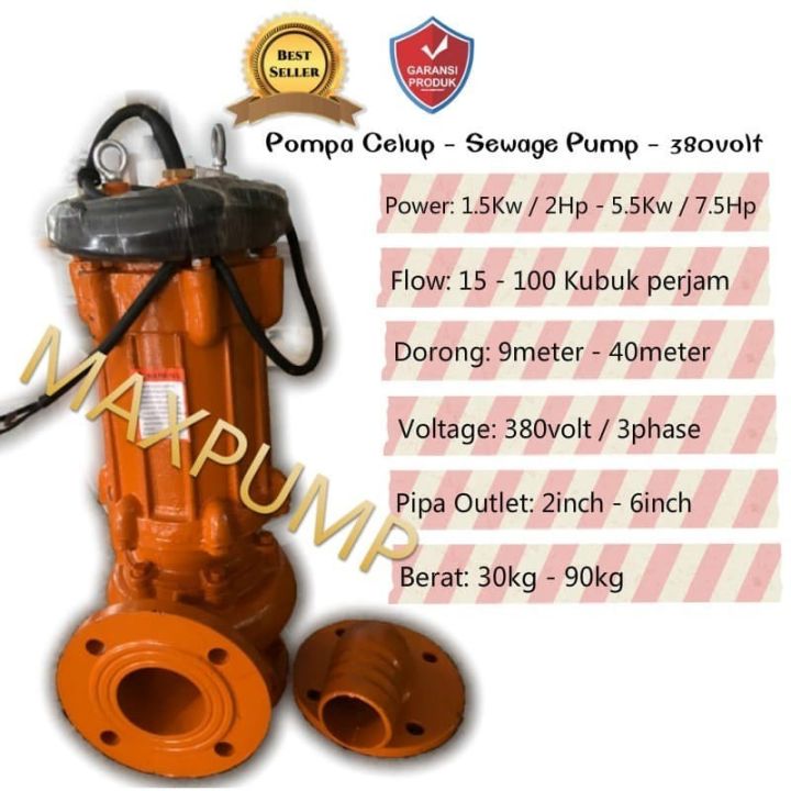 MAXPUMP Pompa celup air kotor 100WQ100-40-22 pompa submersible 30Hp ...